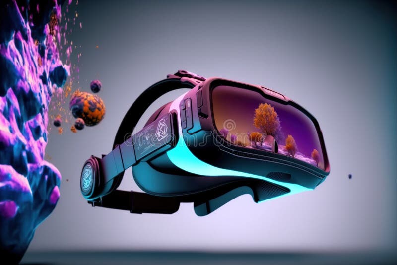 VR Goggle Glasses Reflection of Metaverse Cyberspace with Neon Light ...