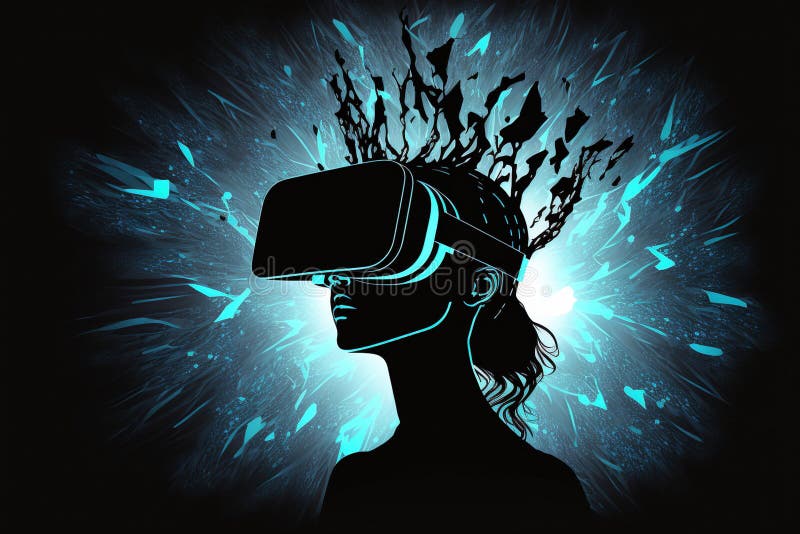 VR Goggle Headset Double Exposure Head Metaverse with Neon Light ...