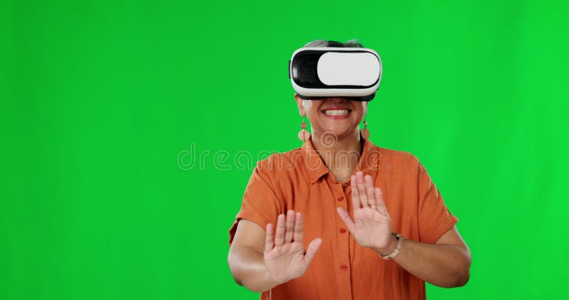 VR, Green Screen and Woman in 3D Metaverse and Happy for the ...