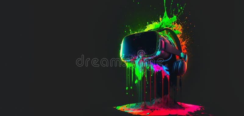 VR Headset Banner, Paint Splash Background, Virtual Reality Helmet ...