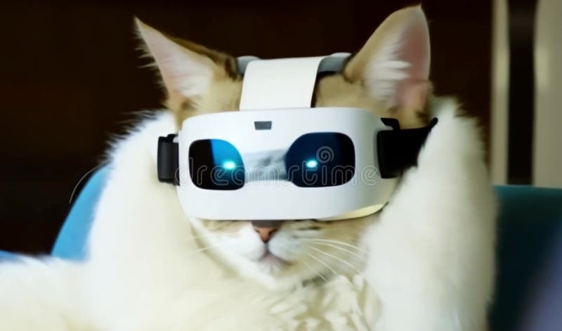 Headset Cat Wearing Virtual Reality Glasses Stock Footage - Video of ...