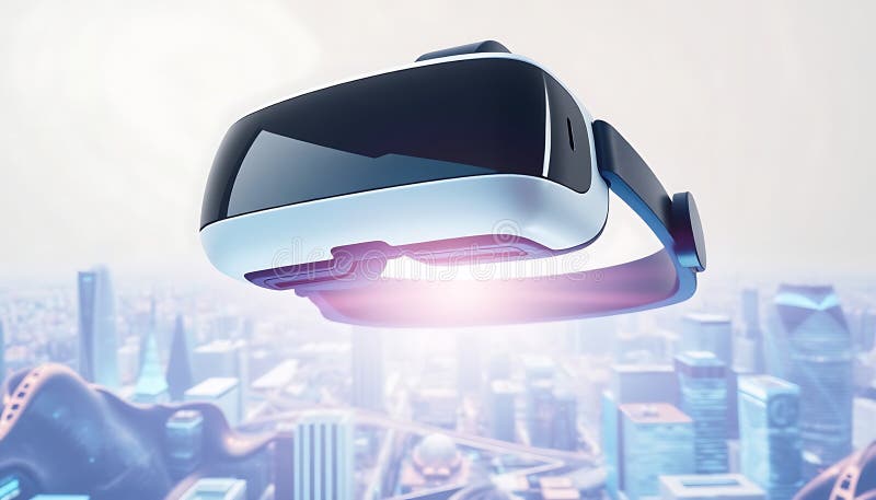 VR Headset City Skyline, Virtual Reality, VR Technology, Cityscape View, VR Headset Generative ...