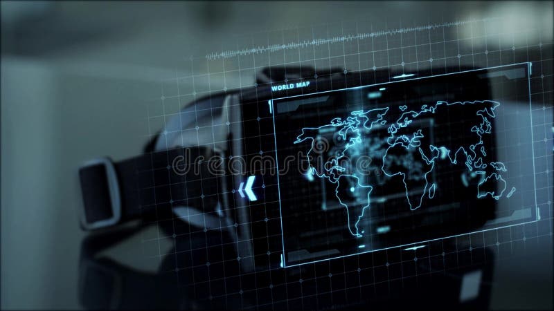 Vr Headset with Coding and World Map on Screen Stock Video - Video of ...