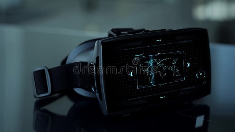 Vr Headset with Coding and World Map on Screen Stock Footage - Video of ...