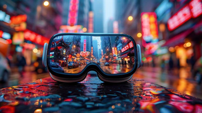 VR Headset with Cyber Cityscape. VR Metaverse Stock Photo - Image of ...