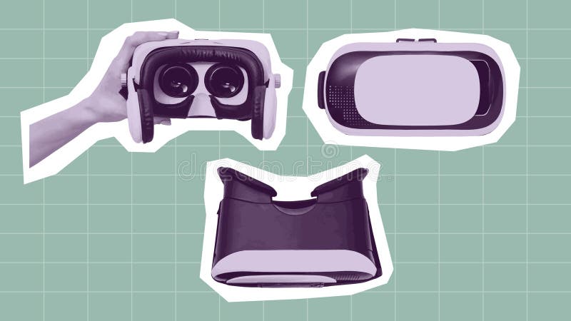VR Headset from Different Angles in Pop Art Style, Purple Gradient ...