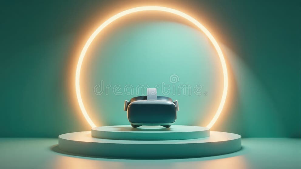 VR Headset Displayed with Neon Ring Stock Illustration - Illustration ...