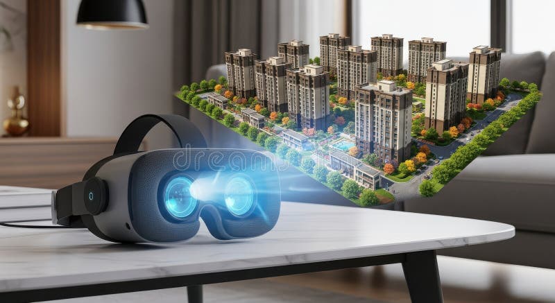 Vr Headset Projecting a Building Complex View Stock Illustration ...