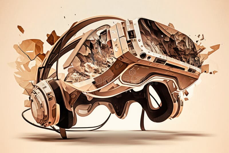 Vr Headset Double Exposure Computer Graphics Illustration in Beige ...