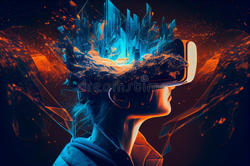 VR Headset, Double Exposure, Metaverse, Futuristic Virtual World, State ...