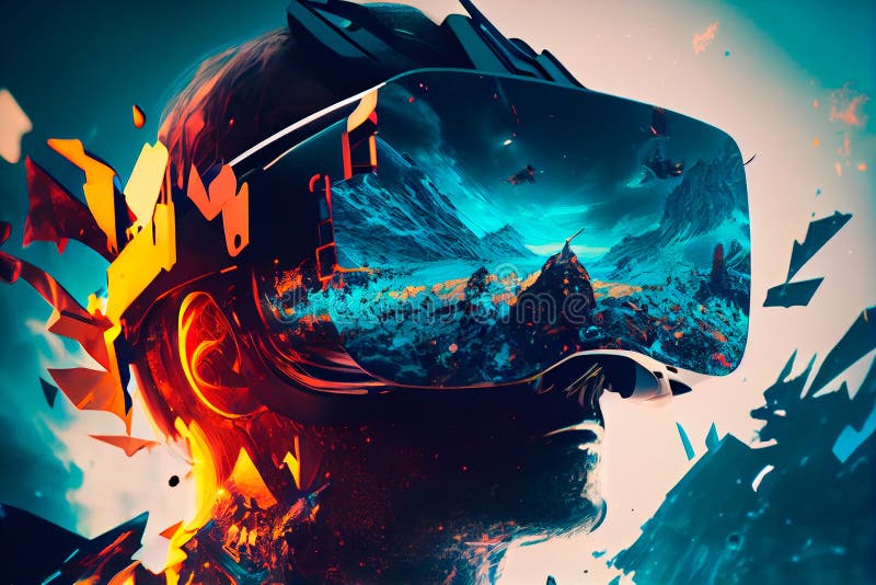 VR Headset, Double Exposure, Metaverse, Futuristic Virtual World, State ...