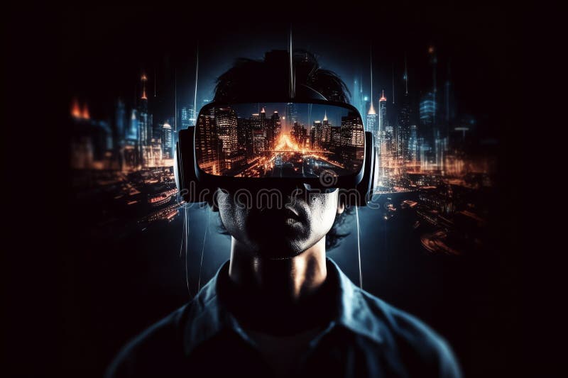Vr Headset, Double Exposure, Metaverse, Futuristic Virtual World, State ...