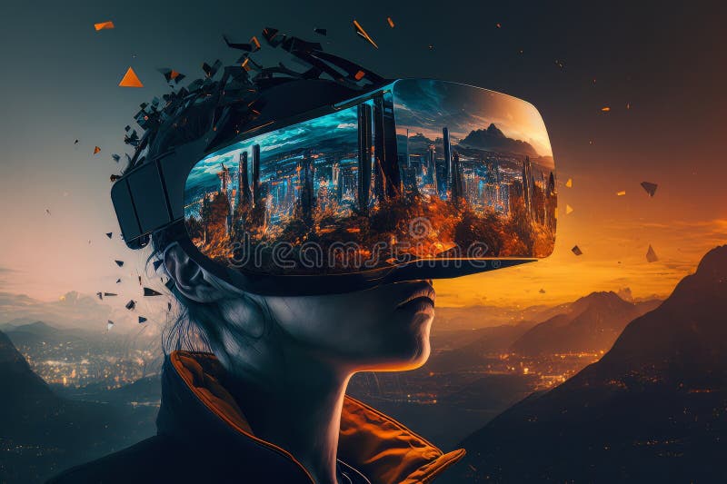Vr Headset, Double Exposure, Metaverse, Futuristic Virtual World, State ...