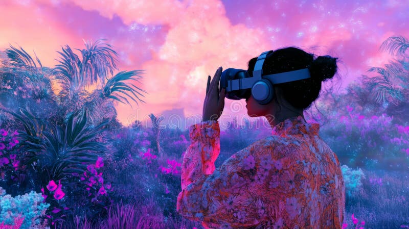 VR Headset in Fantasy Nature. Digital Future Concept Stock Illustration ...