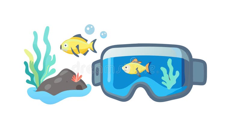 VR Headset with Fish, Underwater Virtual Reality, Vector Design ...