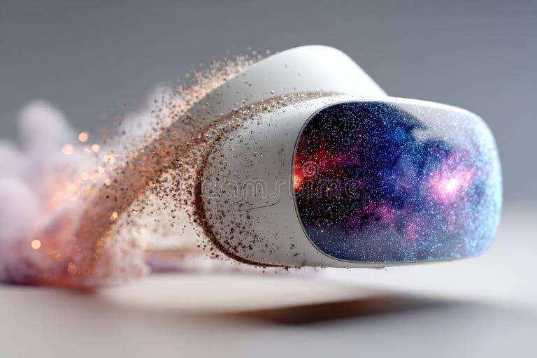 VR Headset Floats in Mid-air with Dynamic Digital Effects and Colorful ...