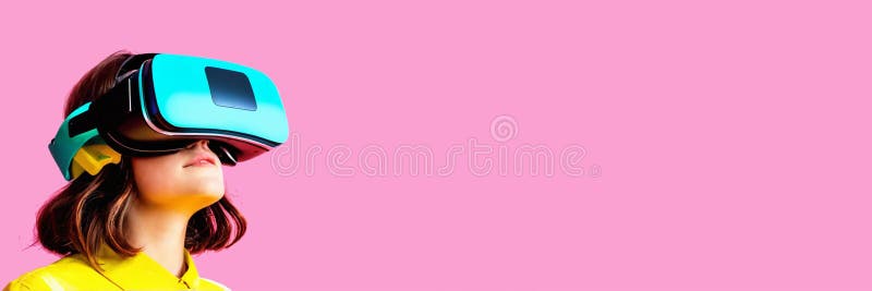 VR Headset on a Girl in Bright Colors with Copy Sp Stock Illustration ...