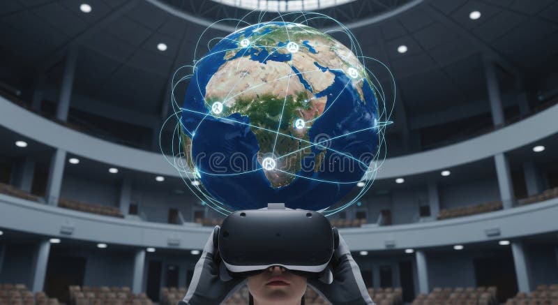 Vr globe connection stock illustration. Illustration of person - 384738012