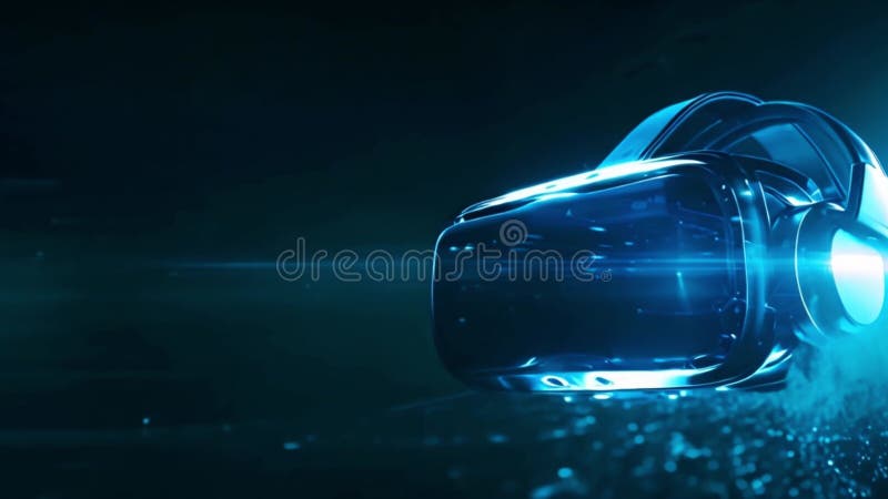 Virtual Reality Headset Illuminated in Blue, Floating in Dark Space ...