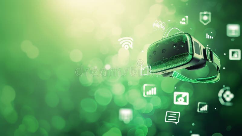 VR Headset with Green Digital Icons, Futuristic Tech Stock Image ...