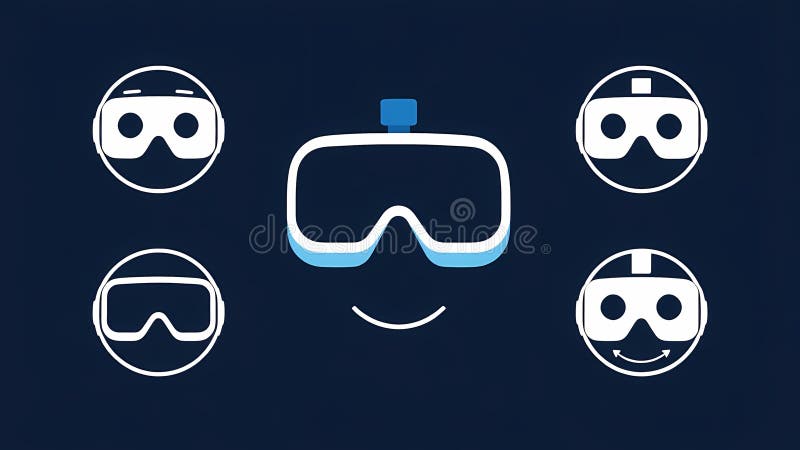 Vr Headset Icon Design with Smiling Face on Blue Background Stock ...