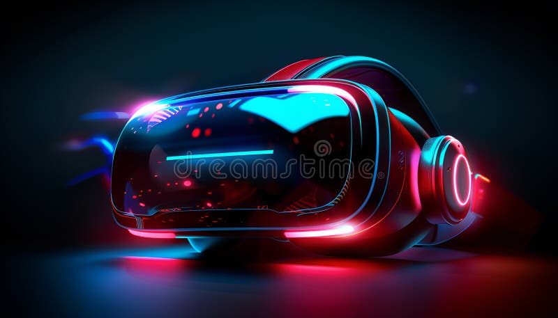 Vr Headset Illuminated by Vibrant Blue Red Lights, Symbolizing Cutting ...
