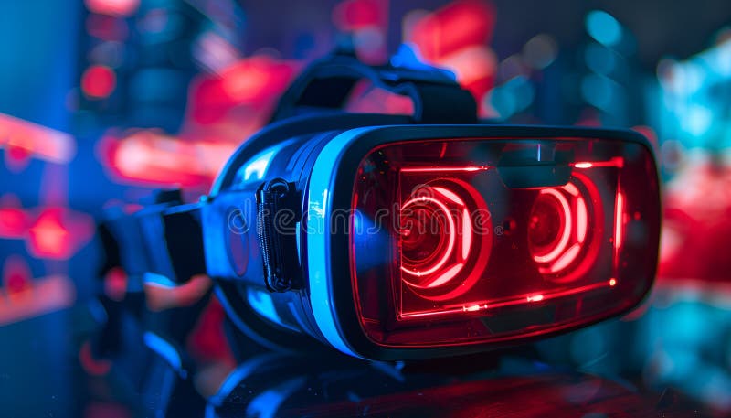 Vr Headset Illuminated by Vibrant Blue Red Lights, Symbolizing Cutting ...