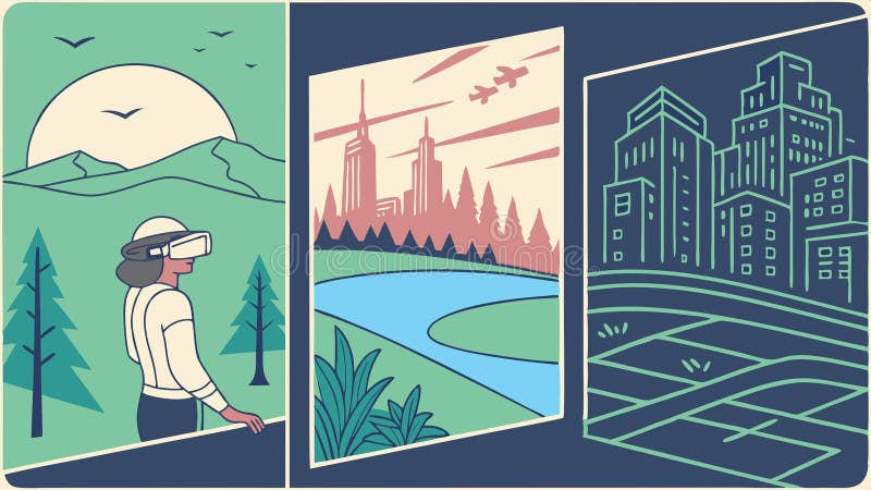 VR Headset Landscape, Virtual Reality and Digital World Illustration ...