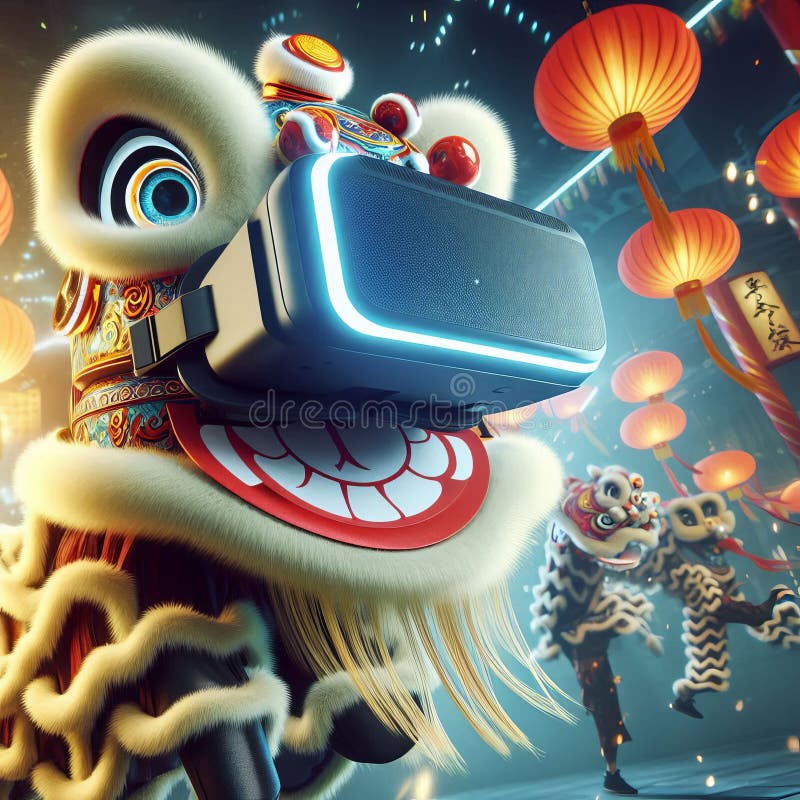 VR Headset with Lion Dance Experience a VR Headset for a Virtual Stock ...