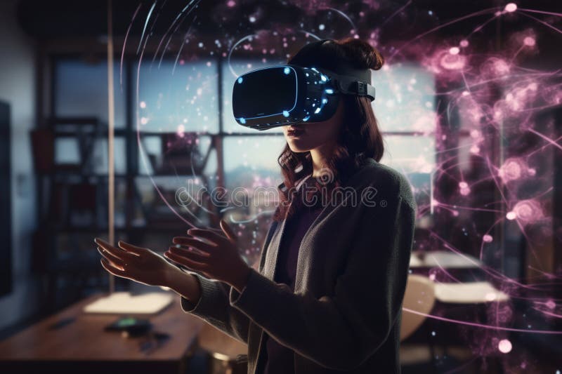 VR Headset on Model Interacting with Digital World. Ai Generated ...