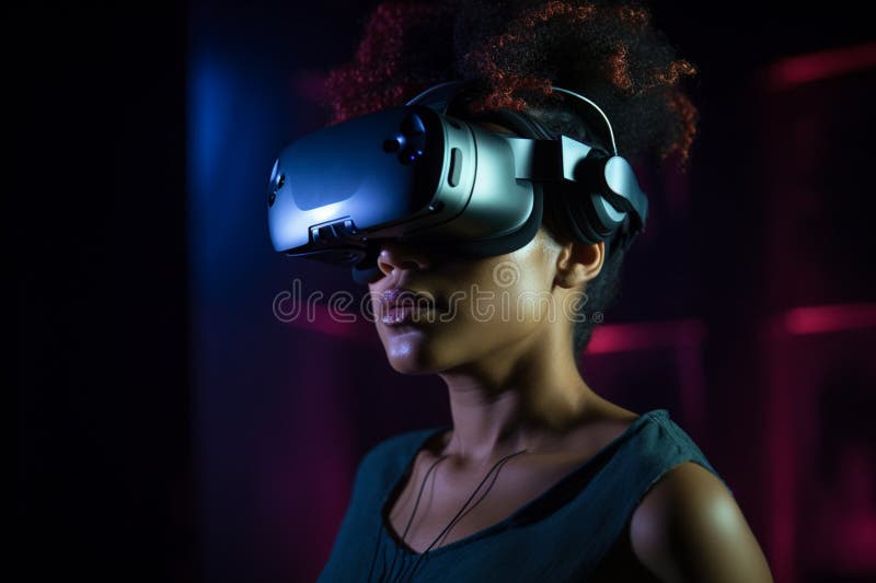 VR Headset on Model Interacting with Digital World. Ai Generated ...