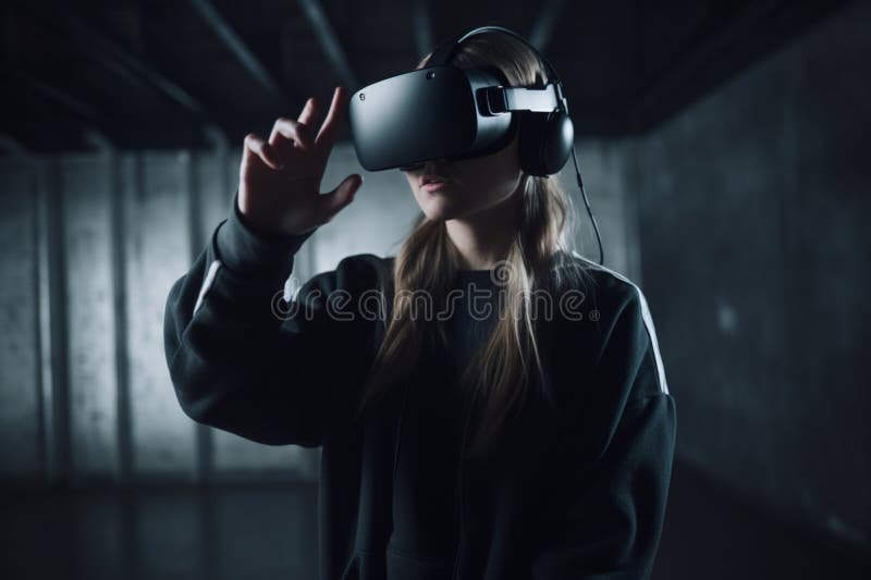 VR Headset on Model Interacting with Digital World. Ai Generated ...