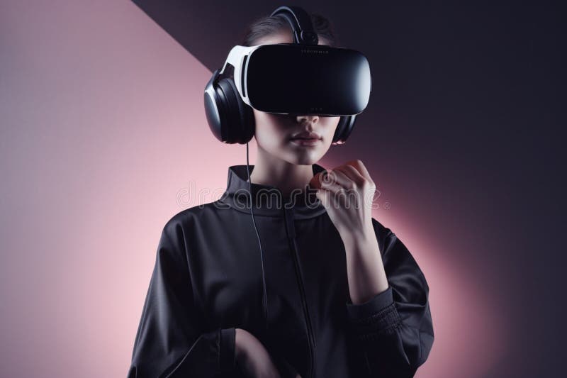 VR Headset on Model Interacting with Digital World. Ai Generated ...