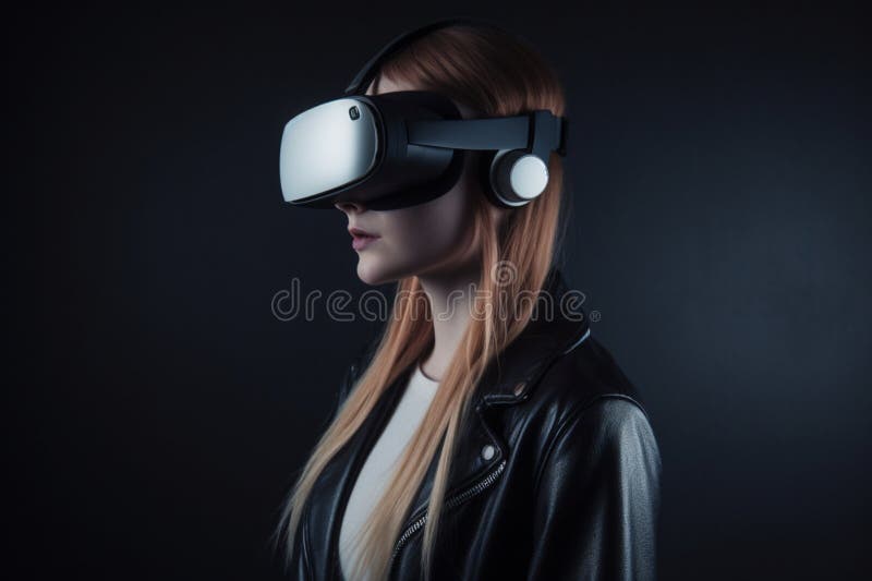 VR Headset on Model. Virtual Reality Interacting with Digital World. Ai ...