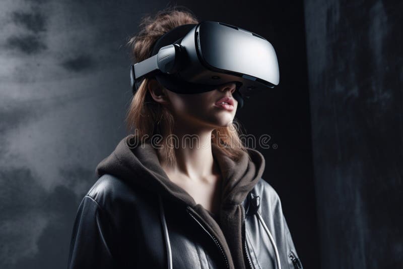 VR Headset on Model. Virtual Reality Interacting with Digital World. Ai ...