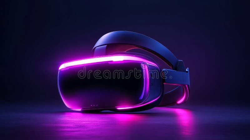 VR Headset with Neon Lights on a Dark Background. Stock Photo - Image ...