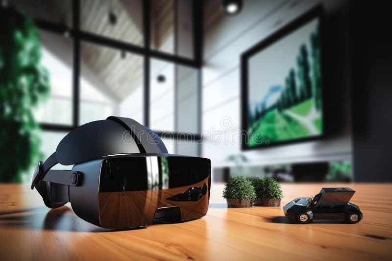 Vr Headset Next To a Model of a Smart Home Stock Illustration ...