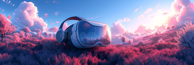 A VR Headset is Placed Against a Landscape Background with Space for ...