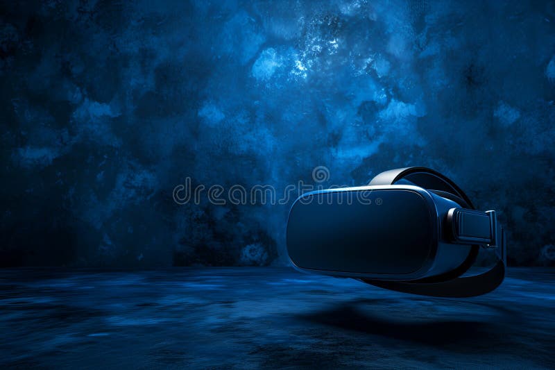 VR Headset is Placed on a Neon Blue Background with Empty Space for ...