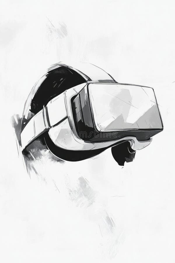 A VR Headset is Shown in a Black and White Drawing Stock Illustration ...