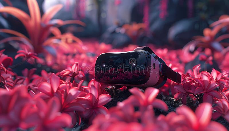 A VR Headset is Sitting in a Field of Red Flowers by AI Generated Image ...