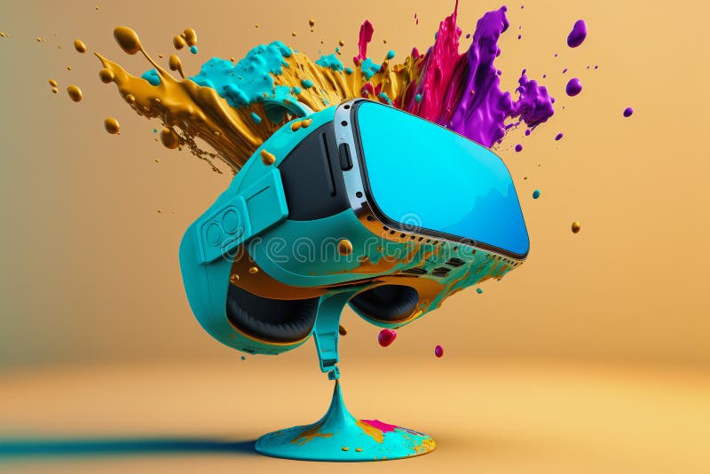 Vr Headset with Vibrant Paint Splash - Experience Virtual Reality in ...