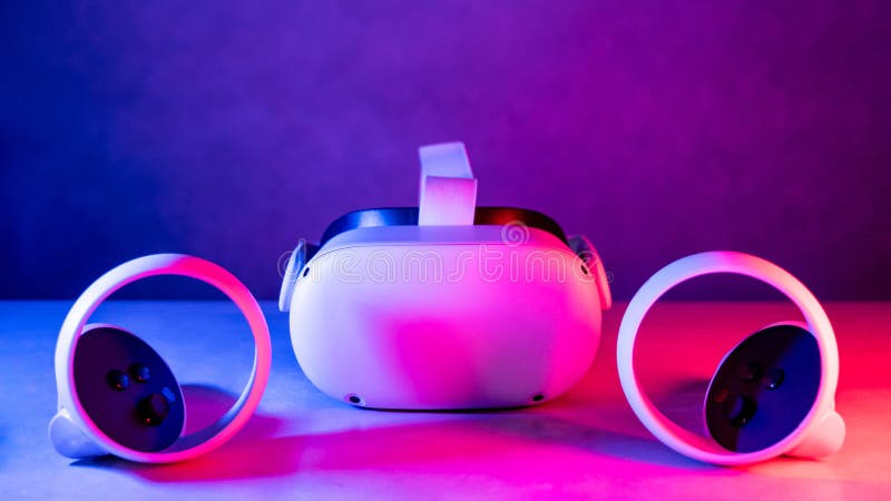 VR Headset. Virtual Reality Goggles and Controllers Stock Photo - Image ...