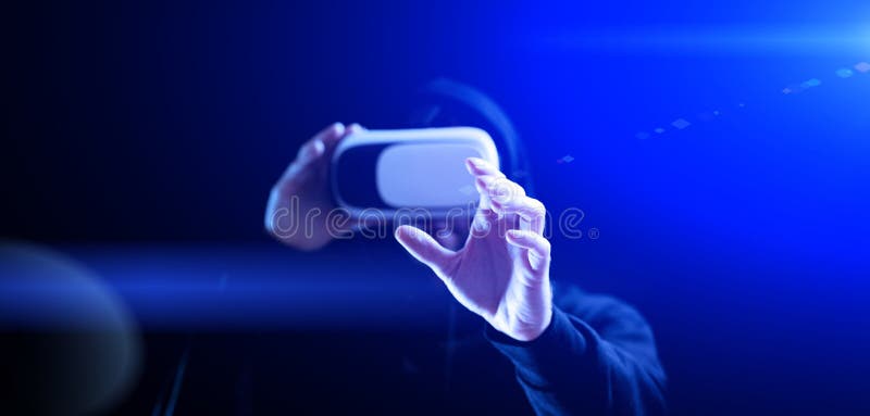 Vr Headset Virtual Reality. Model Young in Digital Glasses for 3d ...