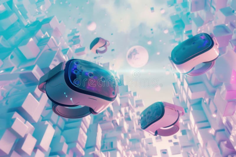 VR Headsets and AR Glasses Float Amidst a Dreamy Digital Landscape ...
