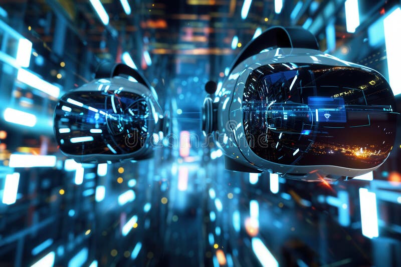 VR Headsets and AR Glasses Float in a Vibrant Digital World, Showcasing ...