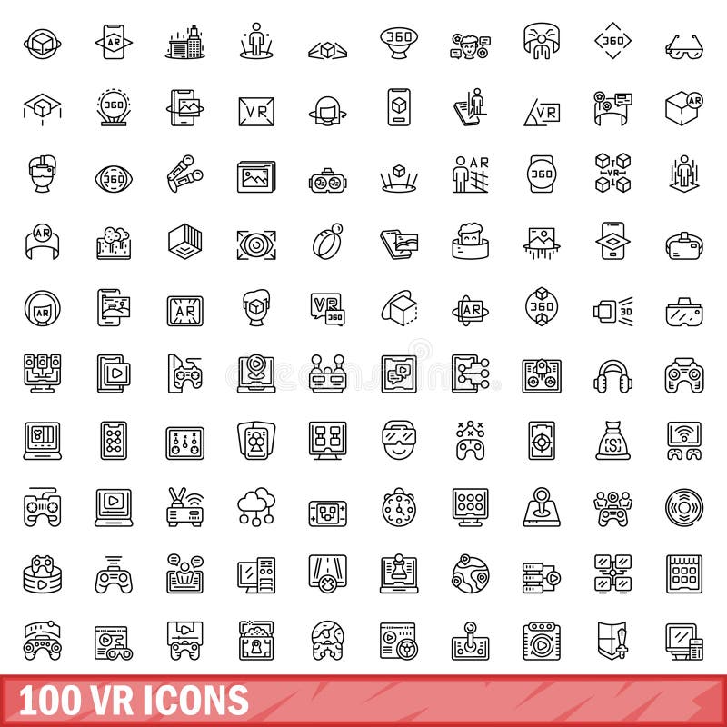 100 Vr Icons Set, Outline Style Stock Illustration - Illustration of ...