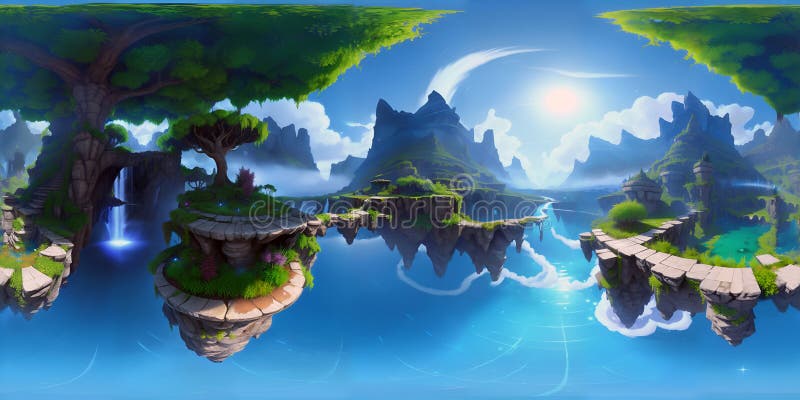 Spherical 360 Degrees, Seamless Panorama of Fantasy Landscape Floating ...