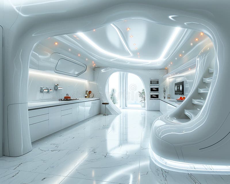 A VR Interior Design Showing a Futuristic Kitchen Stock Photo - Image ...