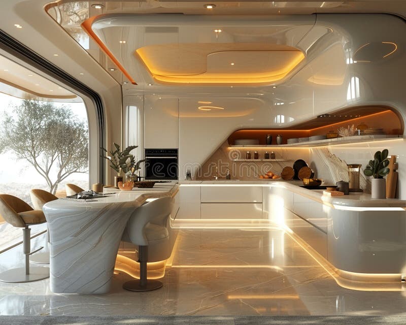 A VR Interior Design Showing a Futuristic Kitchen Stock Image - Image ...